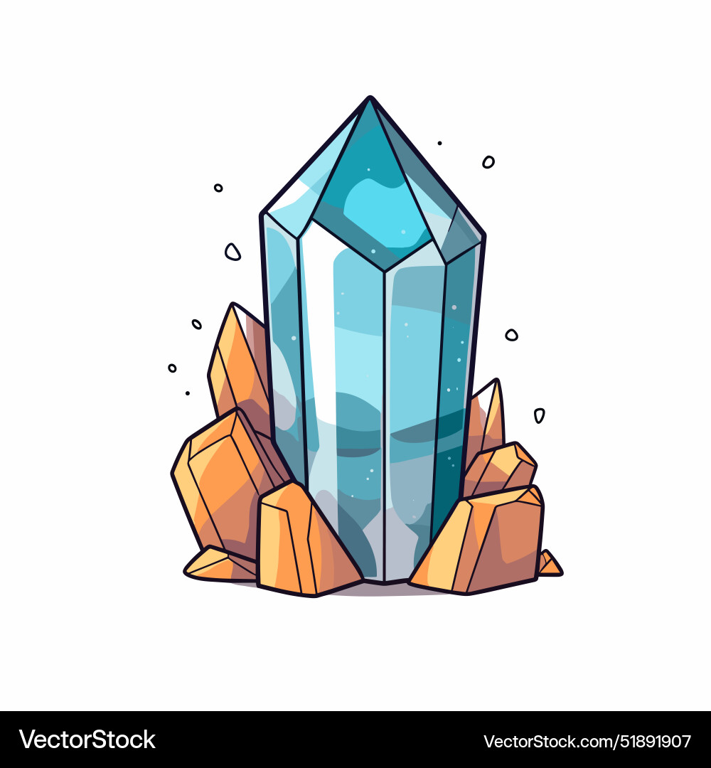 Blue crystal cluster with orange rocks Royalty Free Vector
