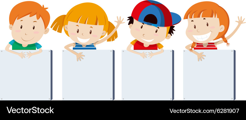 Boys and girs holding signs Royalty Free Vector Image