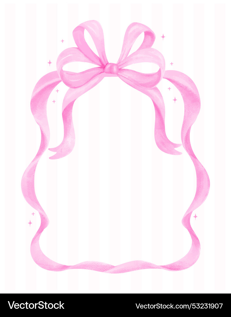Coquette pink ribbon bow vertical frame Royalty Free Vector