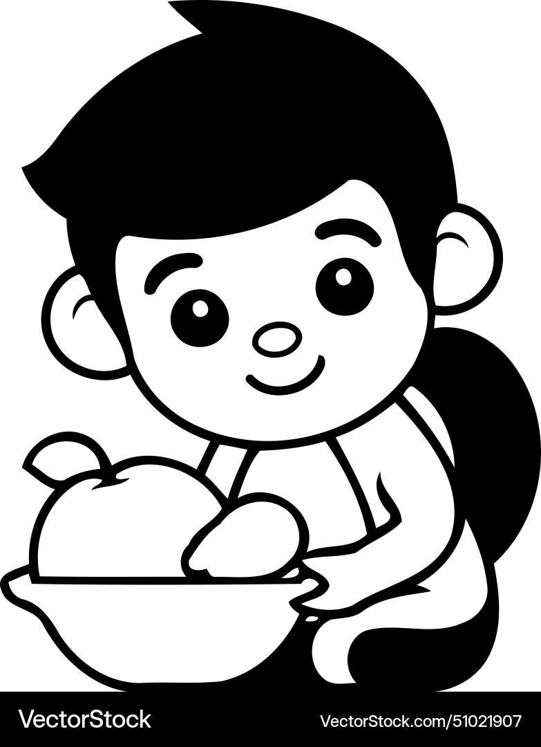 Cute little boy eating mango flat cartoon Vector Image