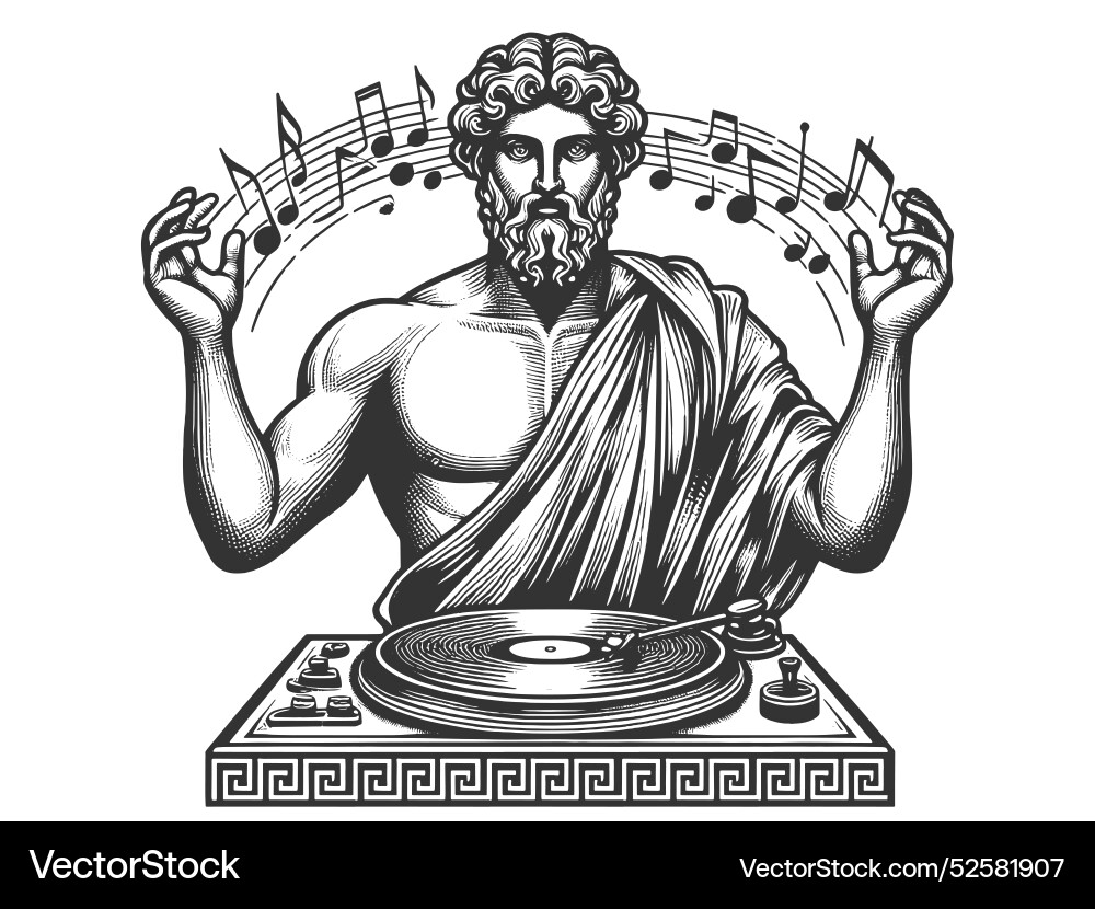 God as DJ - Mythical Music Mix Royalty Free Vector Image