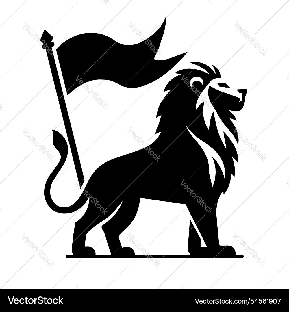 Majestic lion with flag monochrome Royalty Free Vector Image