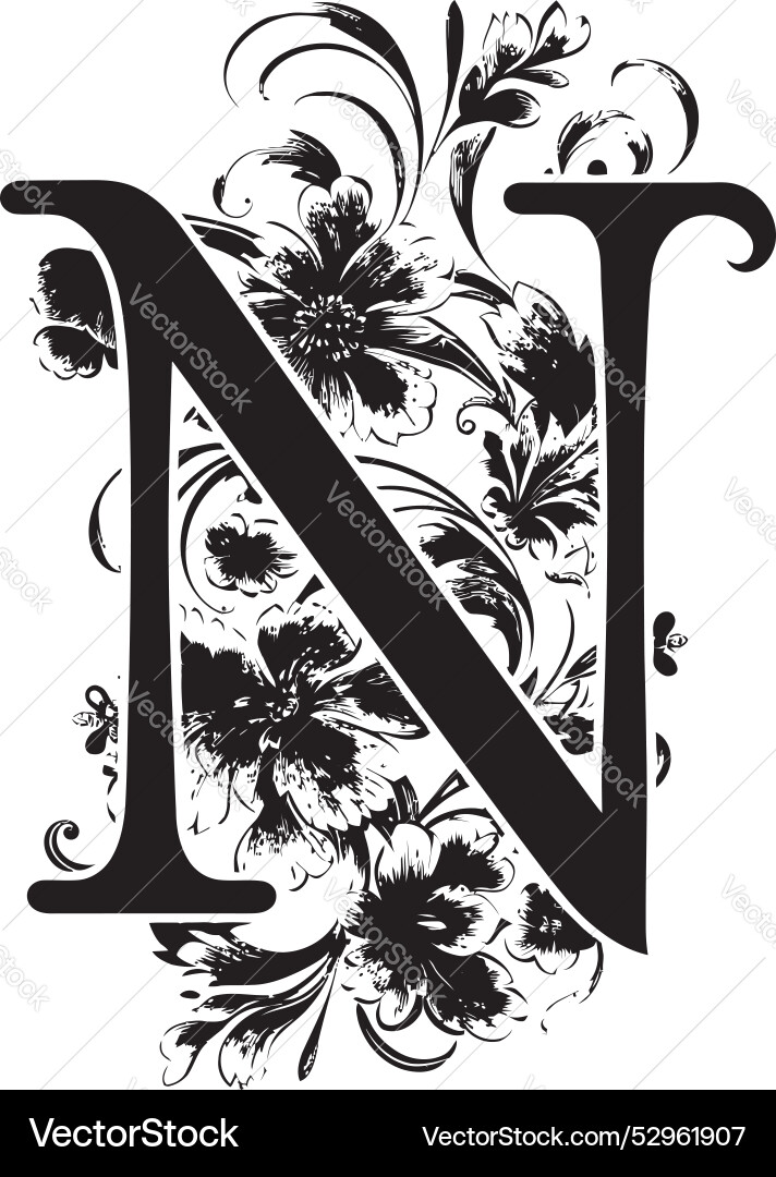 Nimble accents quick letter n decor noble Vector Image