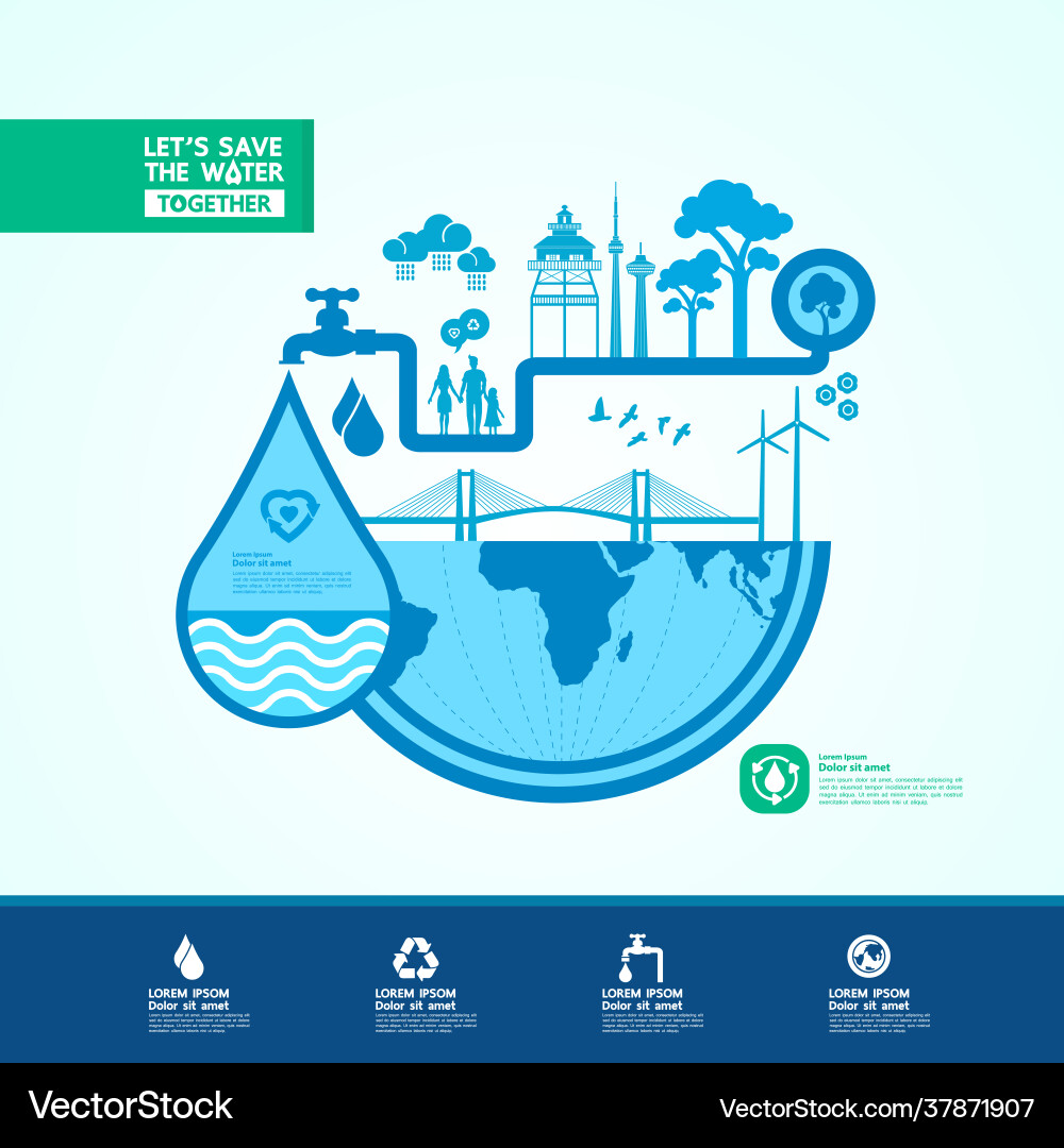 Save water for green ecology world Royalty Free Vector Image