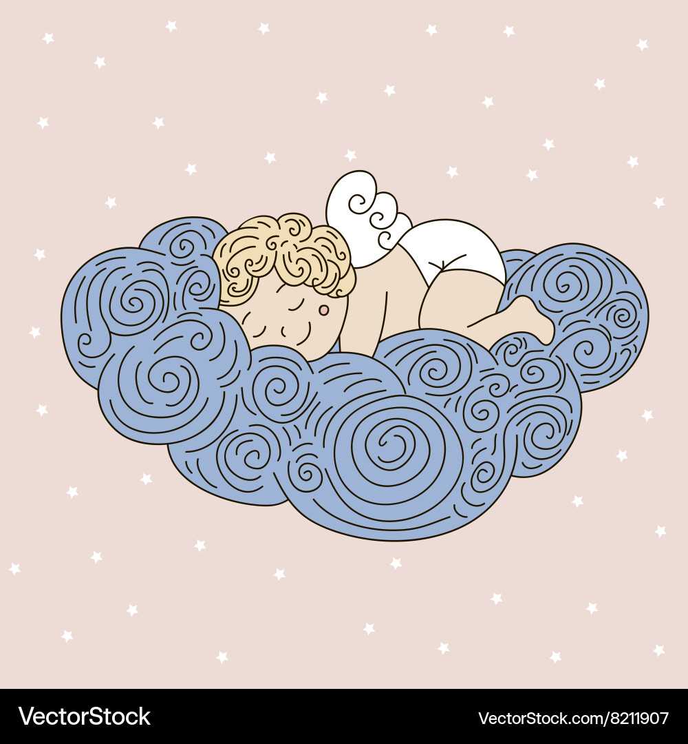 Sleeping angel on cloud Royalty Free Vector Image