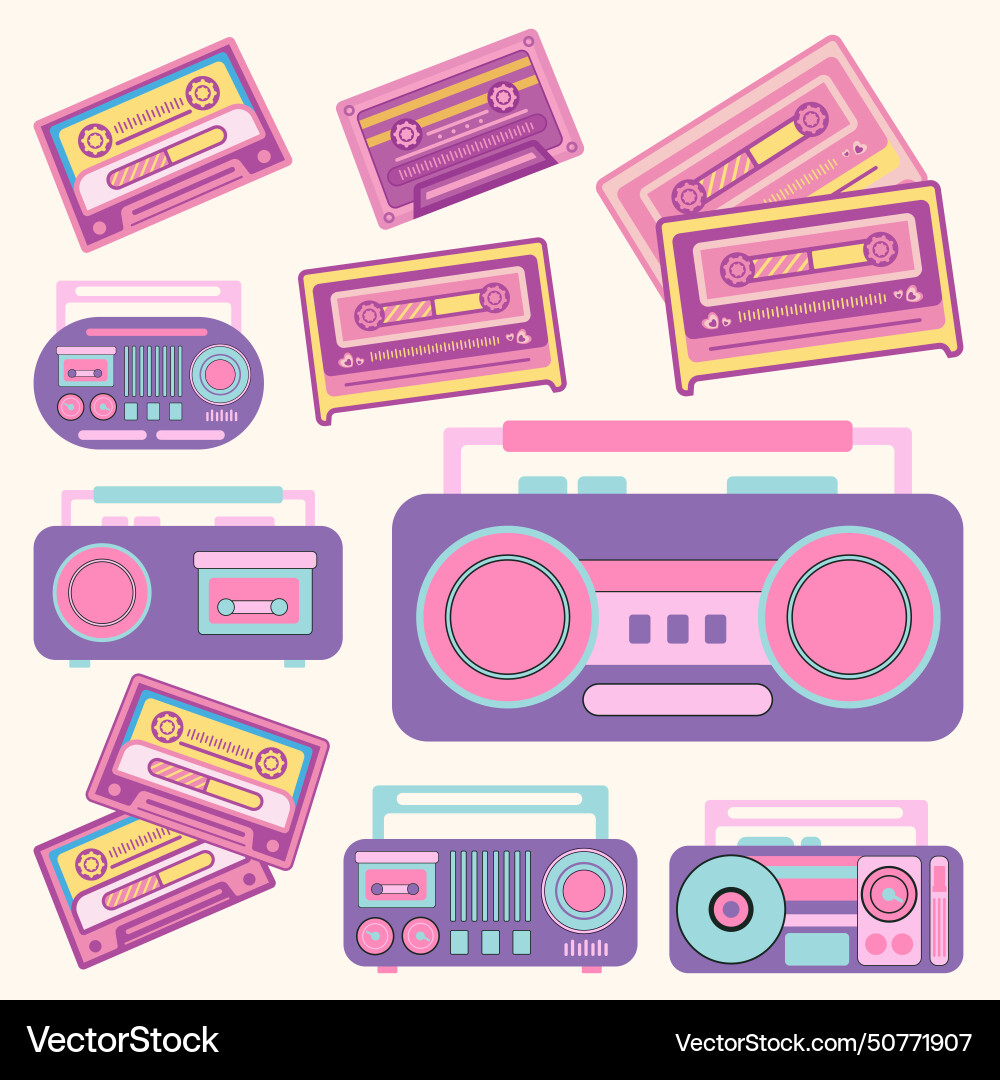 Y2k radio and cassette collection Royalty Free Vector Image