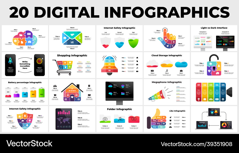 20 digital infographics slide templates Royalty Free Vector