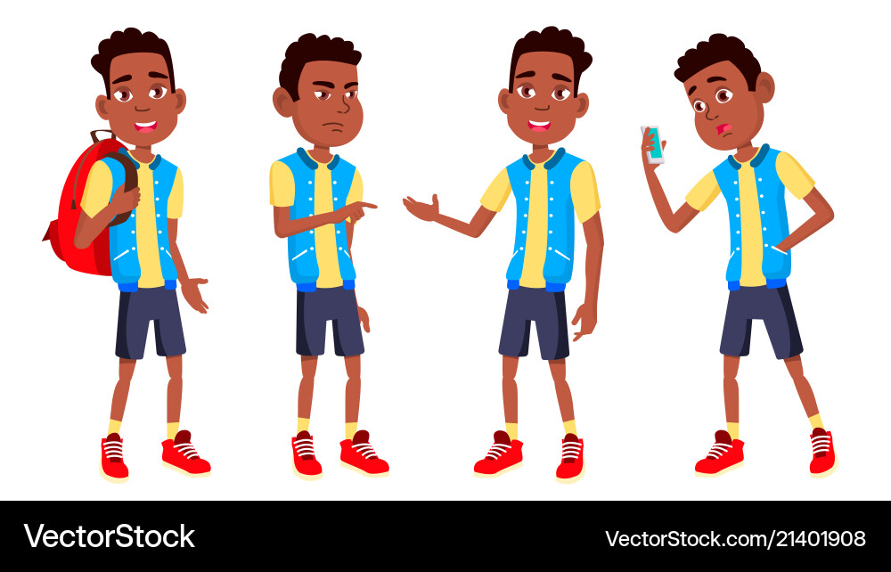 Boy schoolboy kid poses set high school Royalty Free Vector