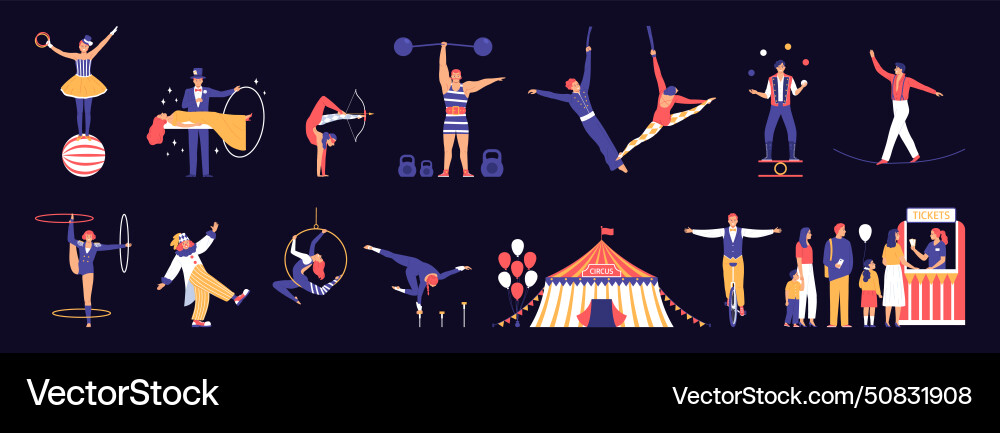 Circus flat set Royalty Free Vector Image - VectorStock