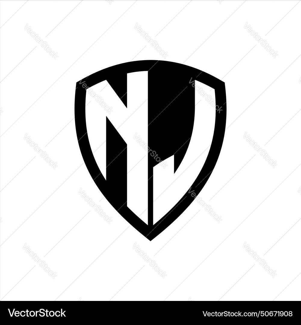 Nj monogram logo with bold letters shield shape Vector Image