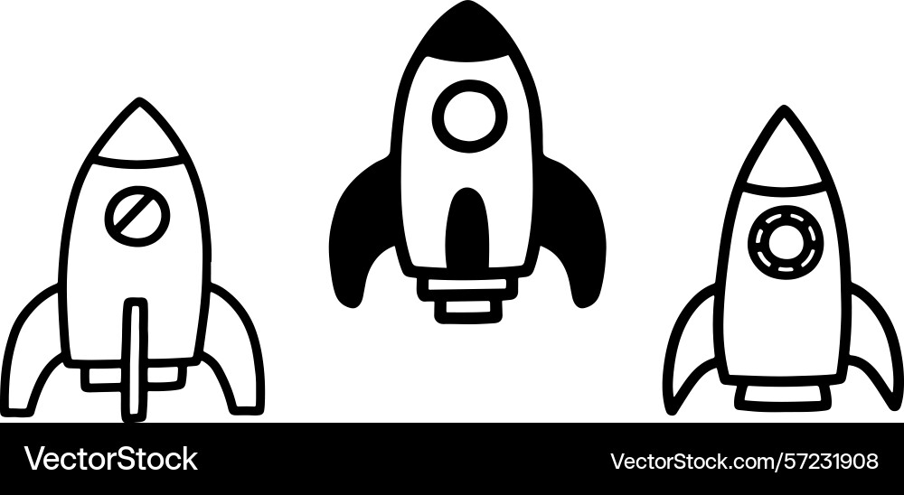 Three simple rocket ship icons black and white Vector Image
