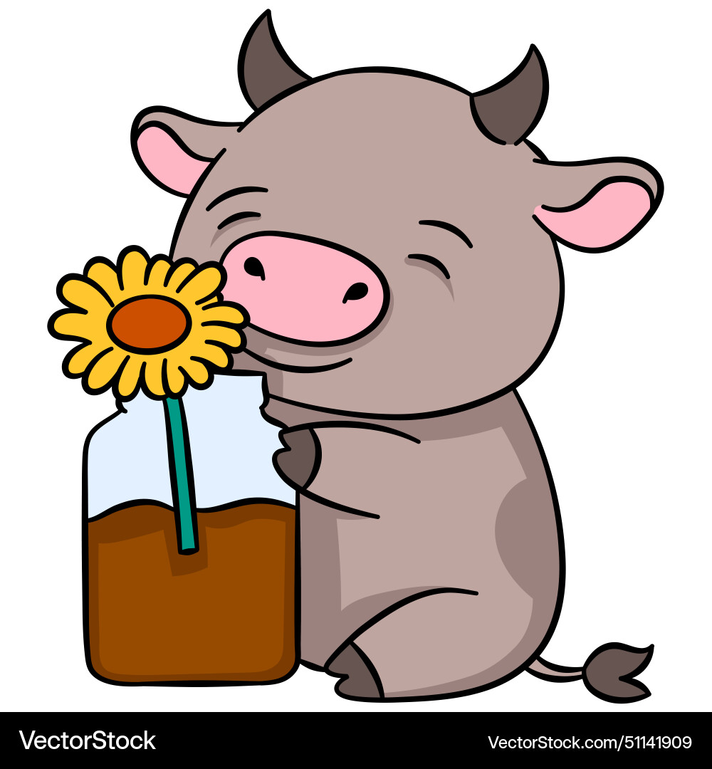 Calf is welcoming the spring blooming Royalty Free Vector