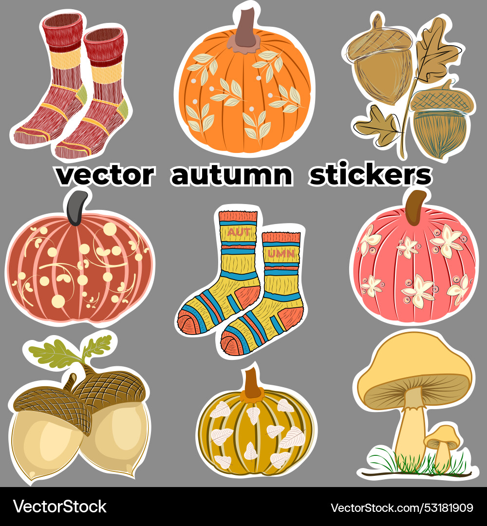 Cozy autumn vibes stickers collection Royalty Free Vector