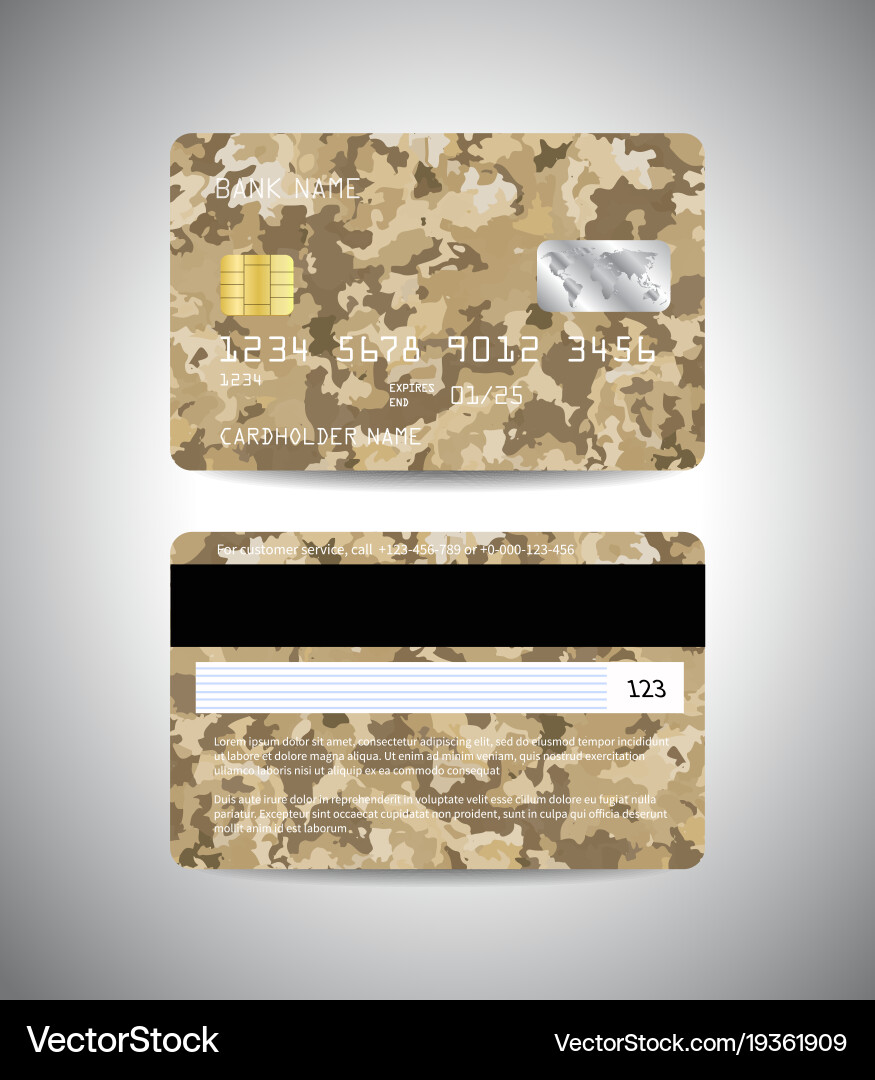 Credit cards set with military background design Vector Image