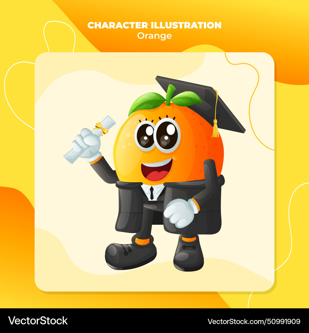 Cute orange character wearing a graduation cap Vector Image