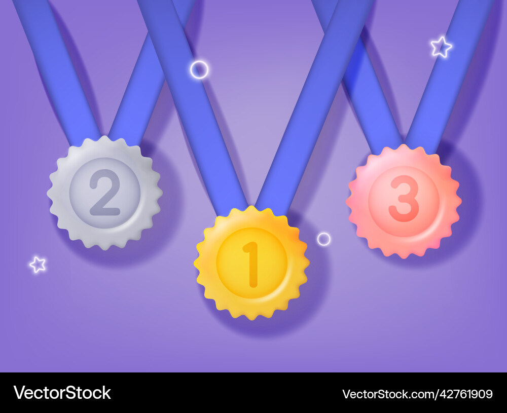 Gold silver and bronze medals champion winner Vector Image