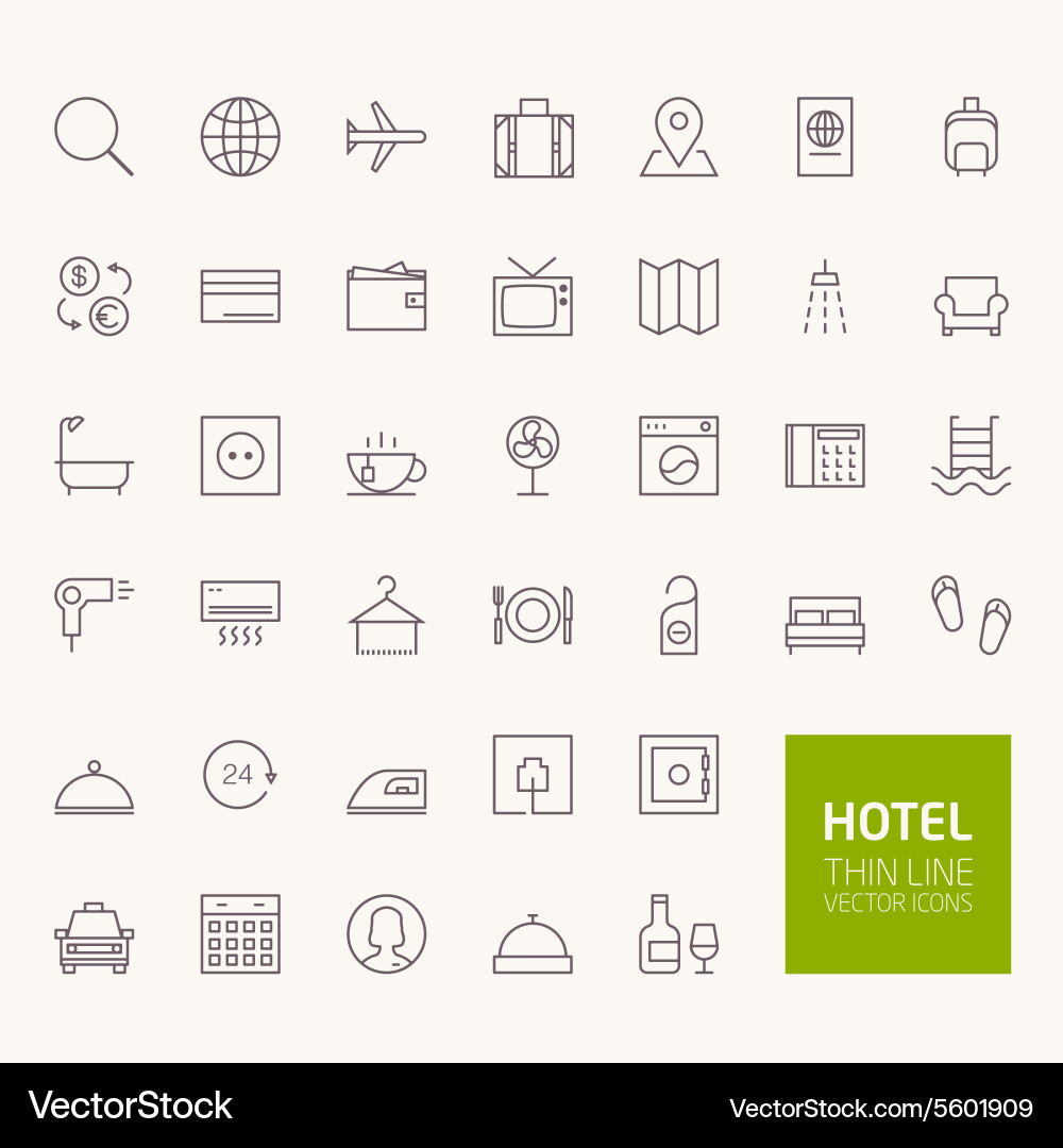 Hotel booking outline icons for web and mobile app