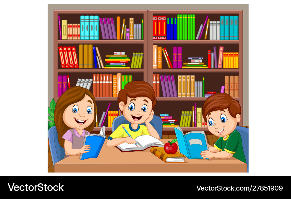 Kids Studying in Library Royalty Free Vector Image