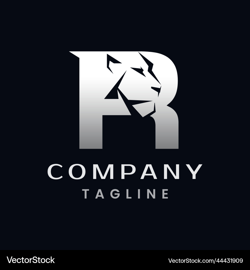 Letter r lion head logo design Royalty Free Vector Image