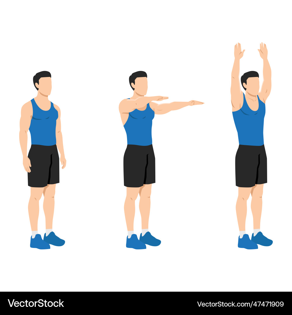 Man doing double arm front raises to overhead Vector Image