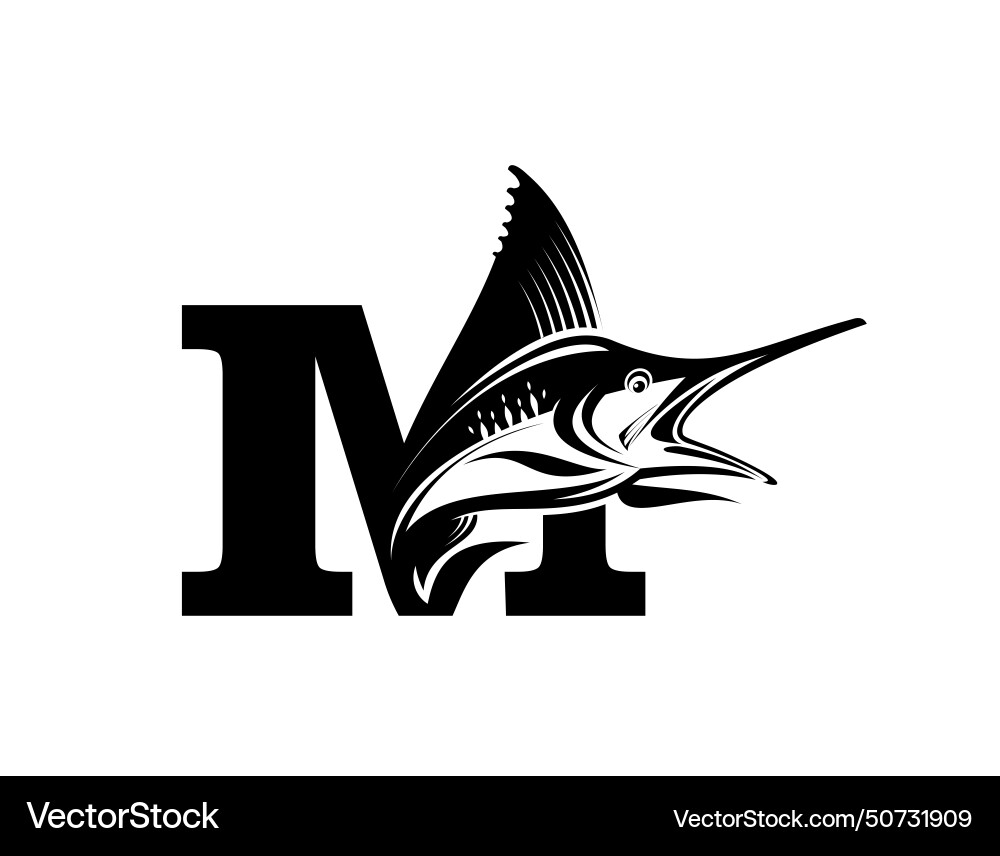 Marlin fish monogram logo letter m icon Royalty Free Vector