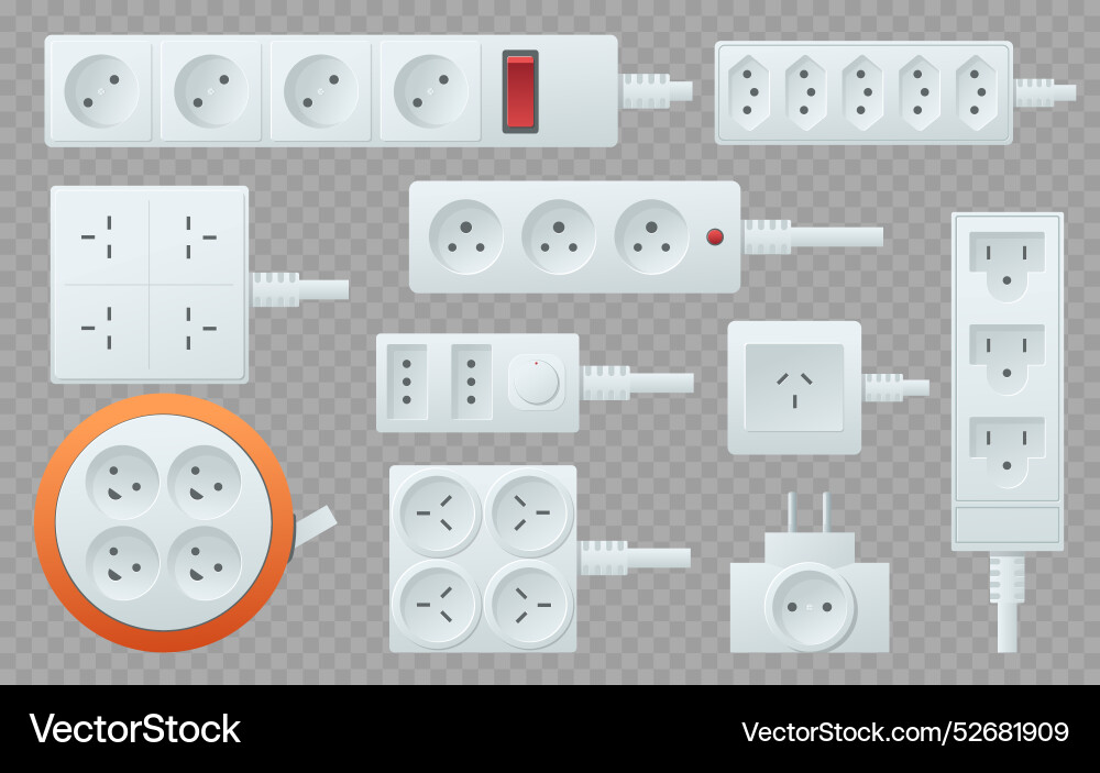 Power strips plastic sockets and adapters Vector Image
