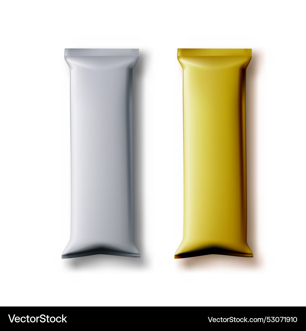 Blank silver candy packs mockup isolated on white Vector Image