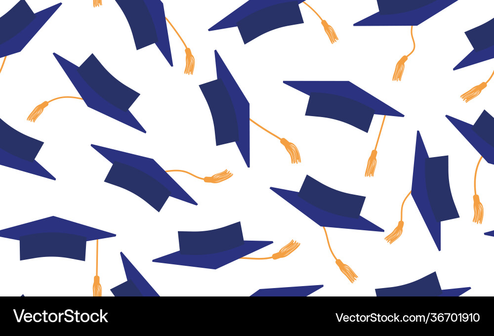 Blue Graduation Caps Throwing Royalty Free Vector Image