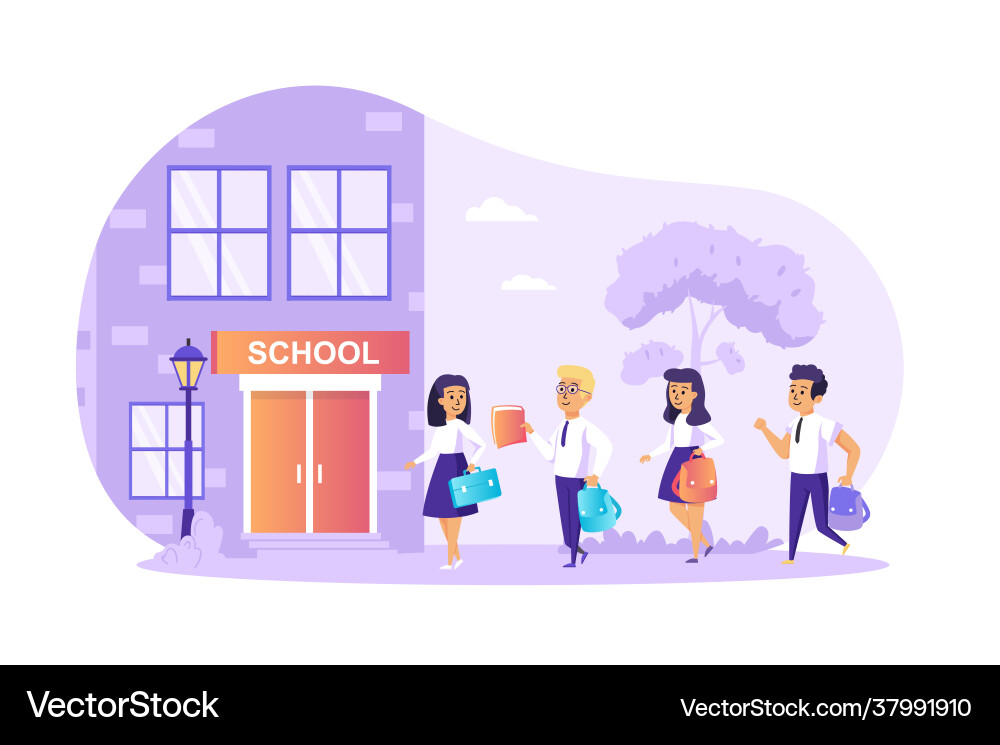 Children go to school scene group pupils Vector Image