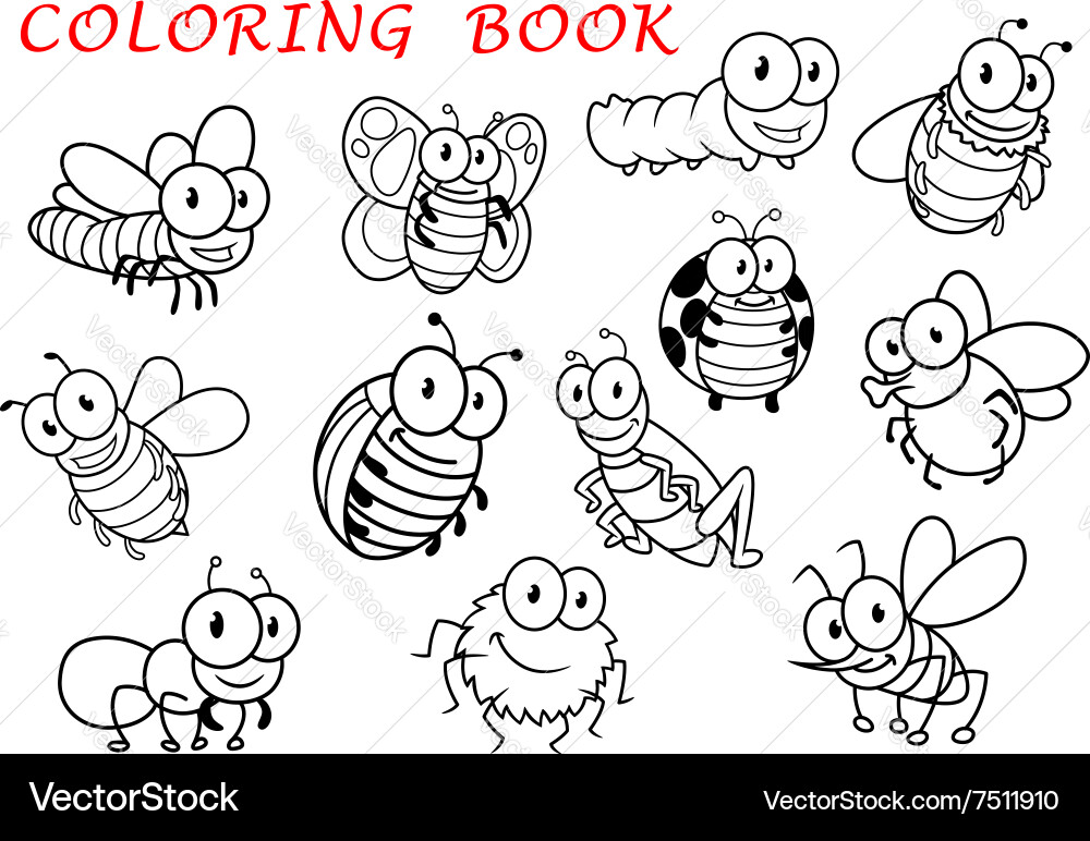 Colorful Insect Outlines for Coloring Royalty Free Vector