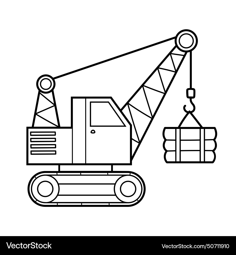 Coloring book for kids tracked crane Royalty Free Vector