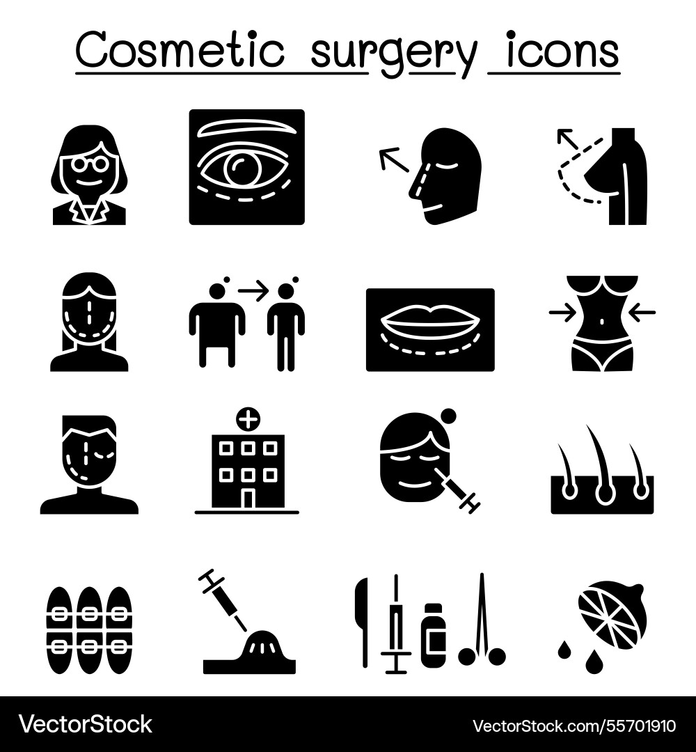 Cosmetic surgery surgical operation icon set Vector Image