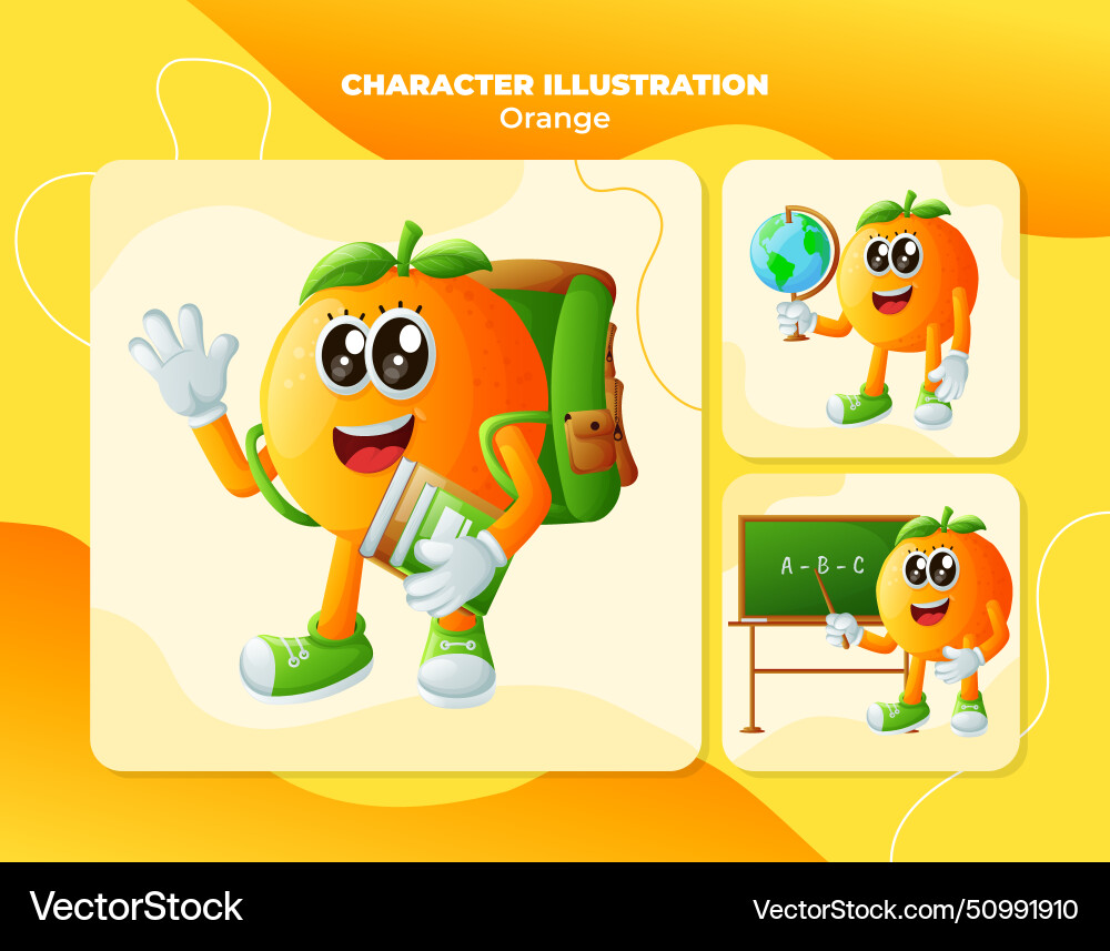 Cute orange characters in education Royalty Free Vector