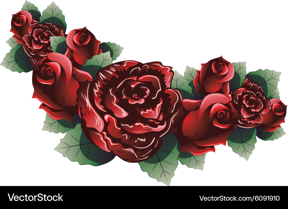 Dark Red Roses with Leaves Royalty Free Vector Image