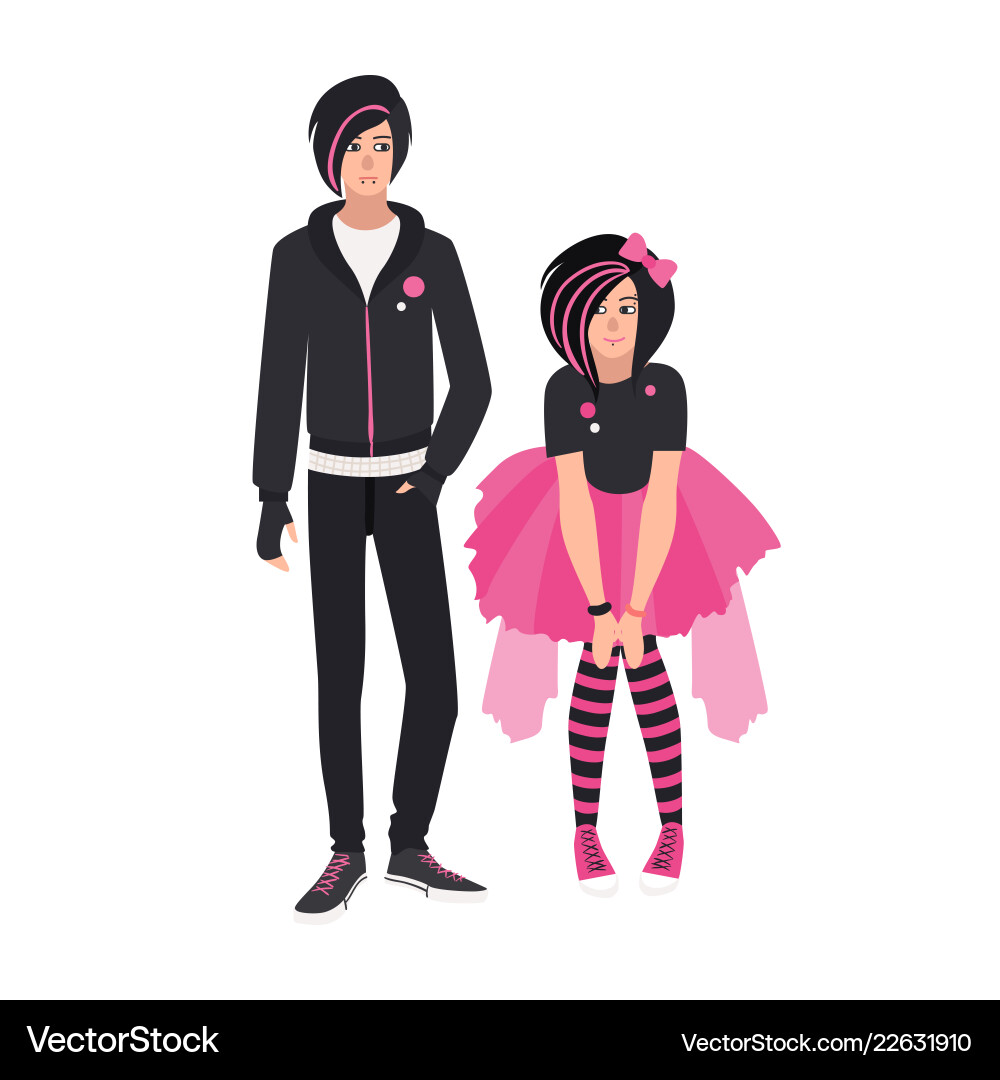 Emo Kids Couple - Black Clothing Royalty Free Vector Image