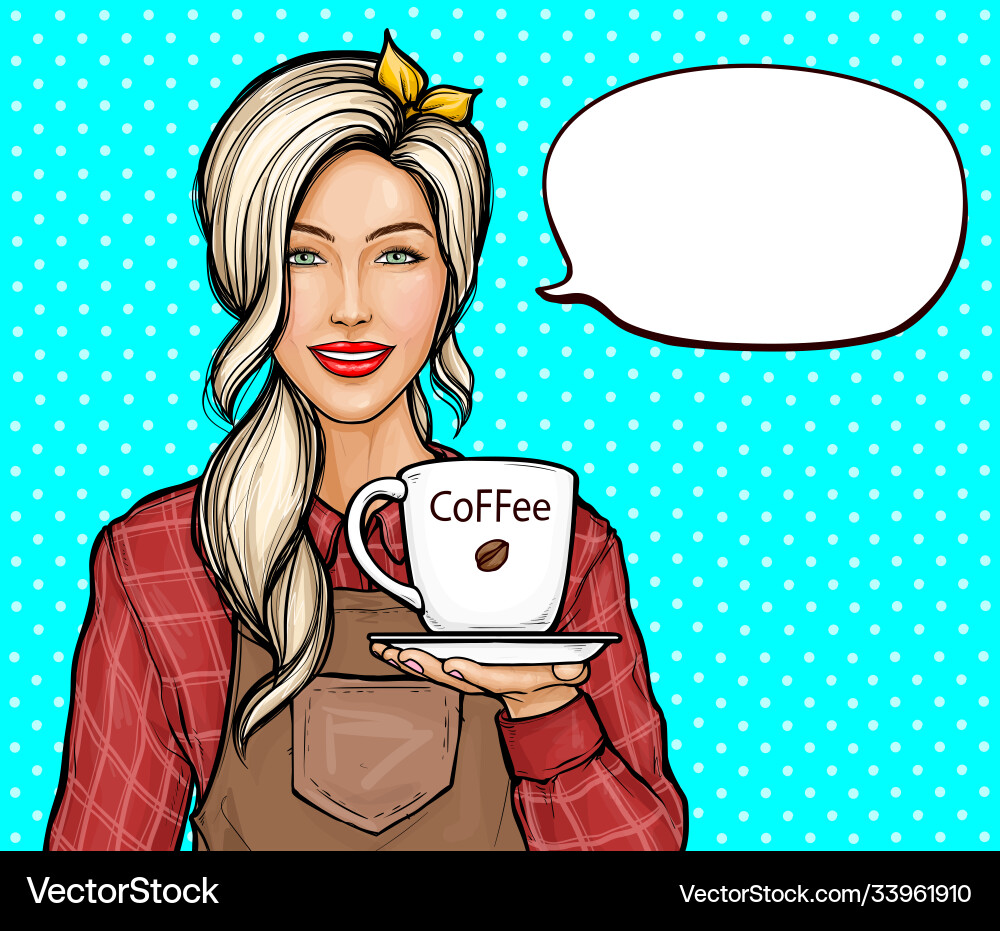 Female barista with cup coffee Royalty Free Vector Image