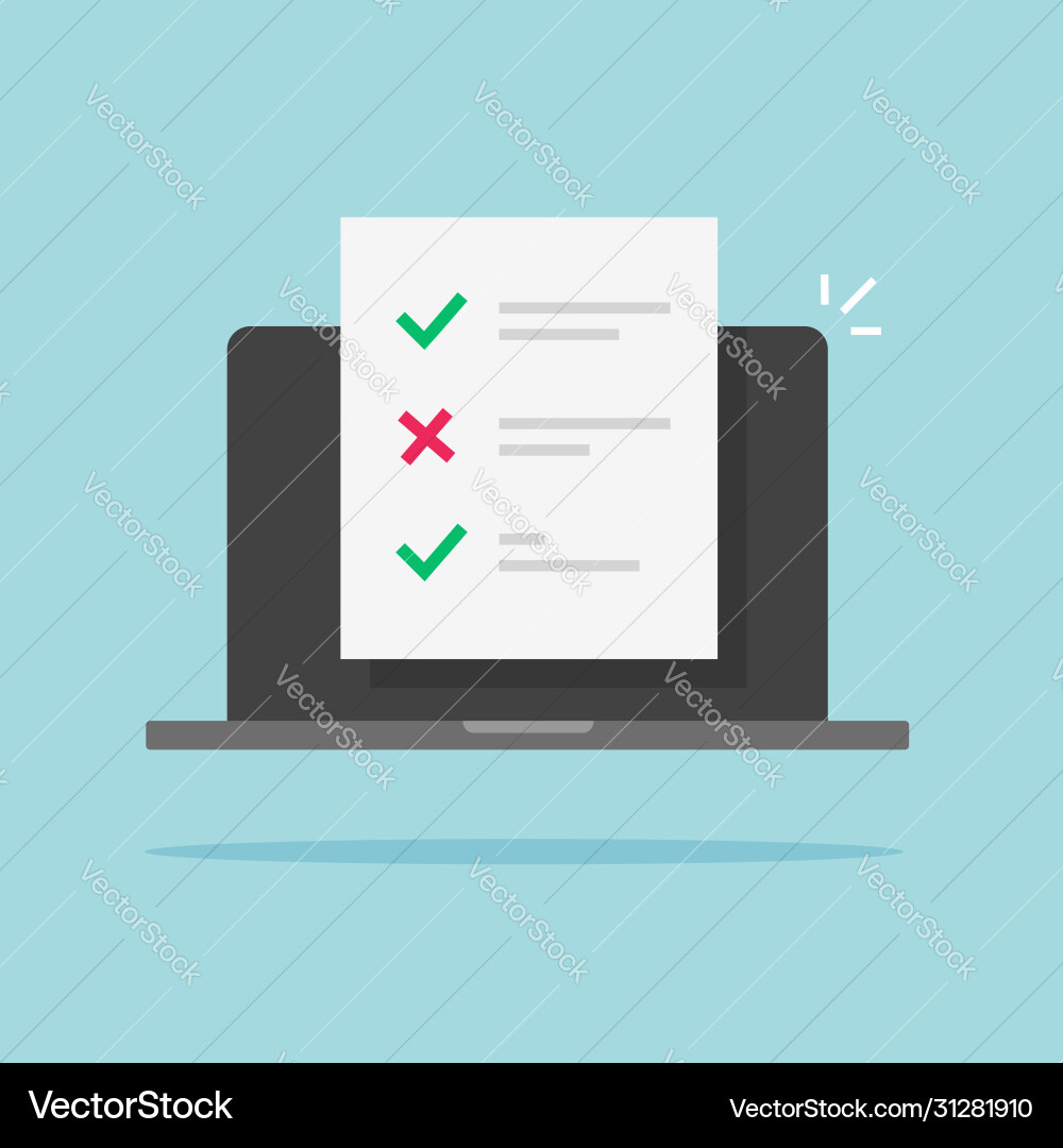 Online test results on exam survey form or check Vector Image