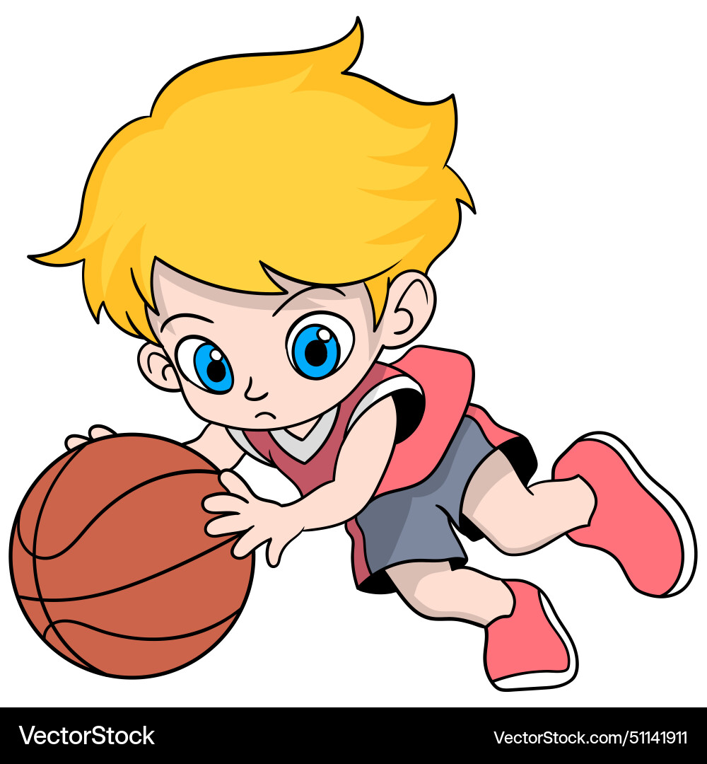 A young man with serious face is dribbling Vector Image