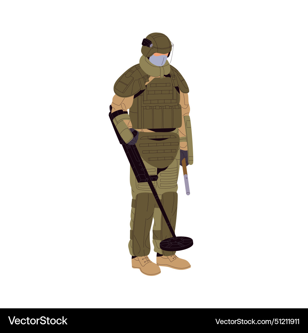 Army sapper searches mines on battle field Vector Image