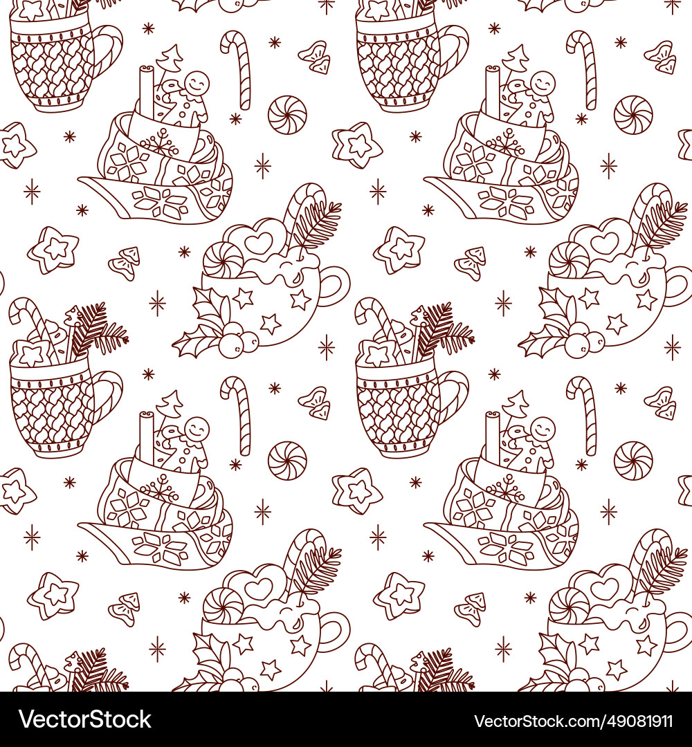 Christmas hot chocolate with marshmallows and gin Vector Image