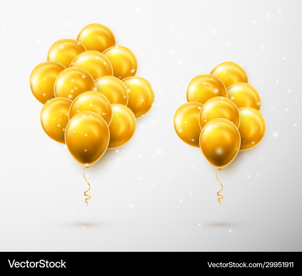 Flying bunch golden balloon with shadow shine Vector Image