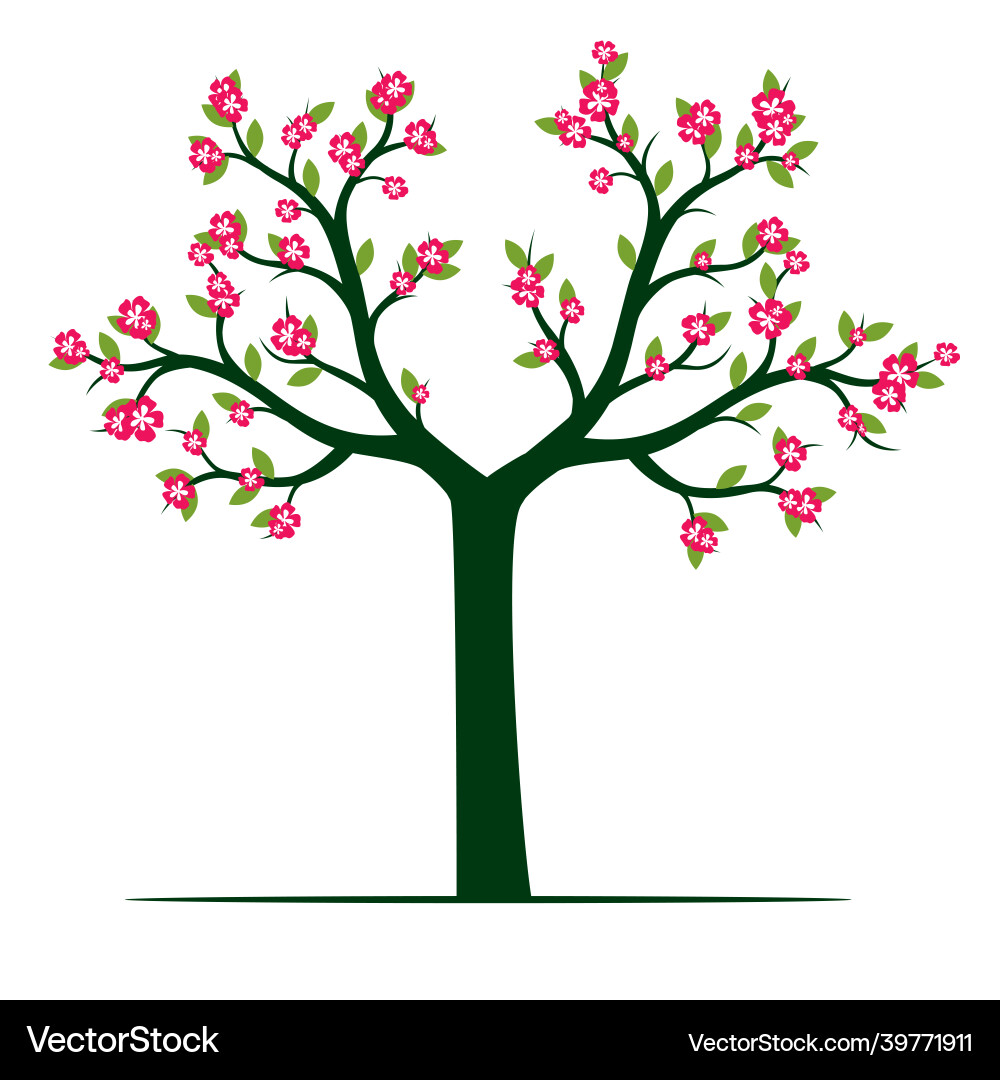 Green spring tree with leaves and flowers Vector Image