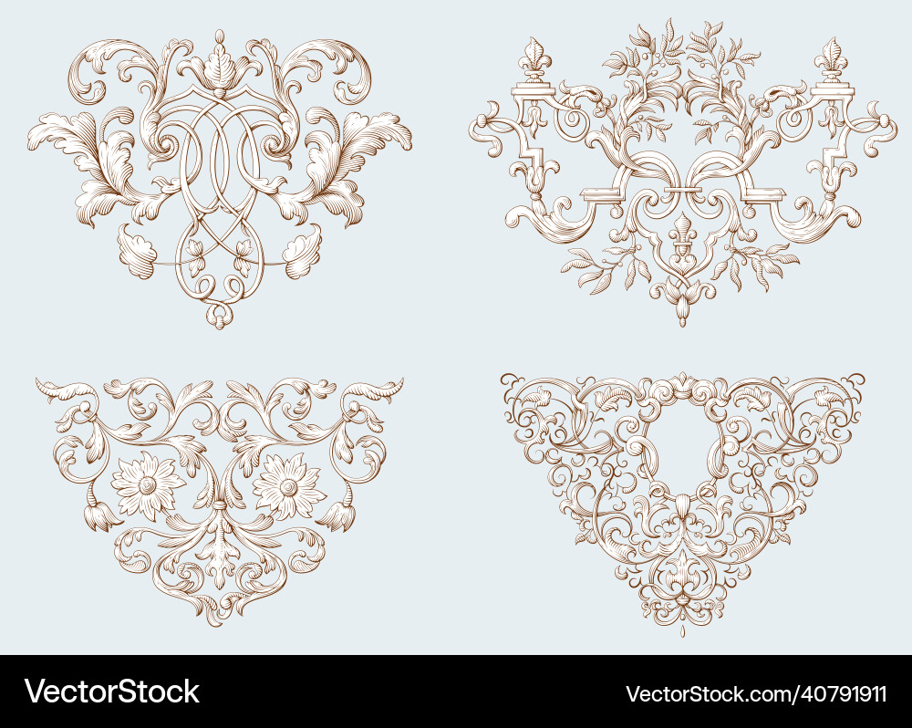 Set of antique engraving decorative elements Vector Image