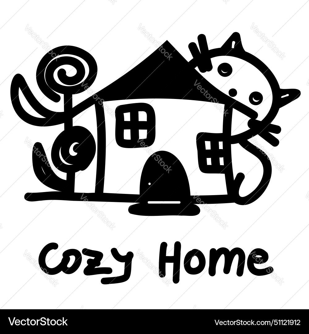 Cozy home with cat lettering Royalty Free Vector Image
