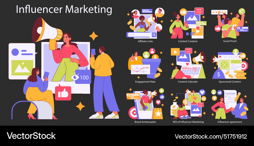 Influencer marketing flat Royalty Free Vector Image