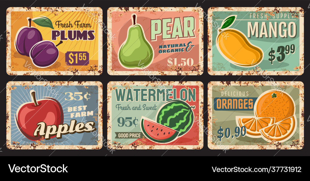 Rustic Fruit & Produce Signs Royalty Free Vector Image
