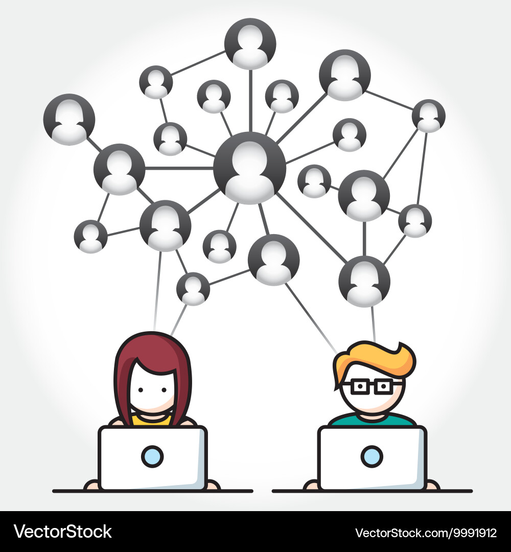 Social media network people with computers Vector Image