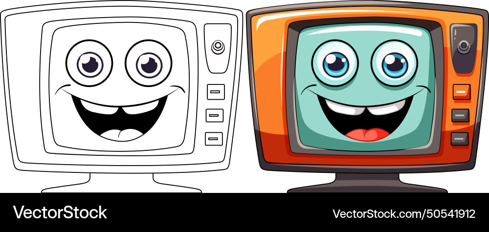 Two smiling animated tvs with vibrant colors Vector Image