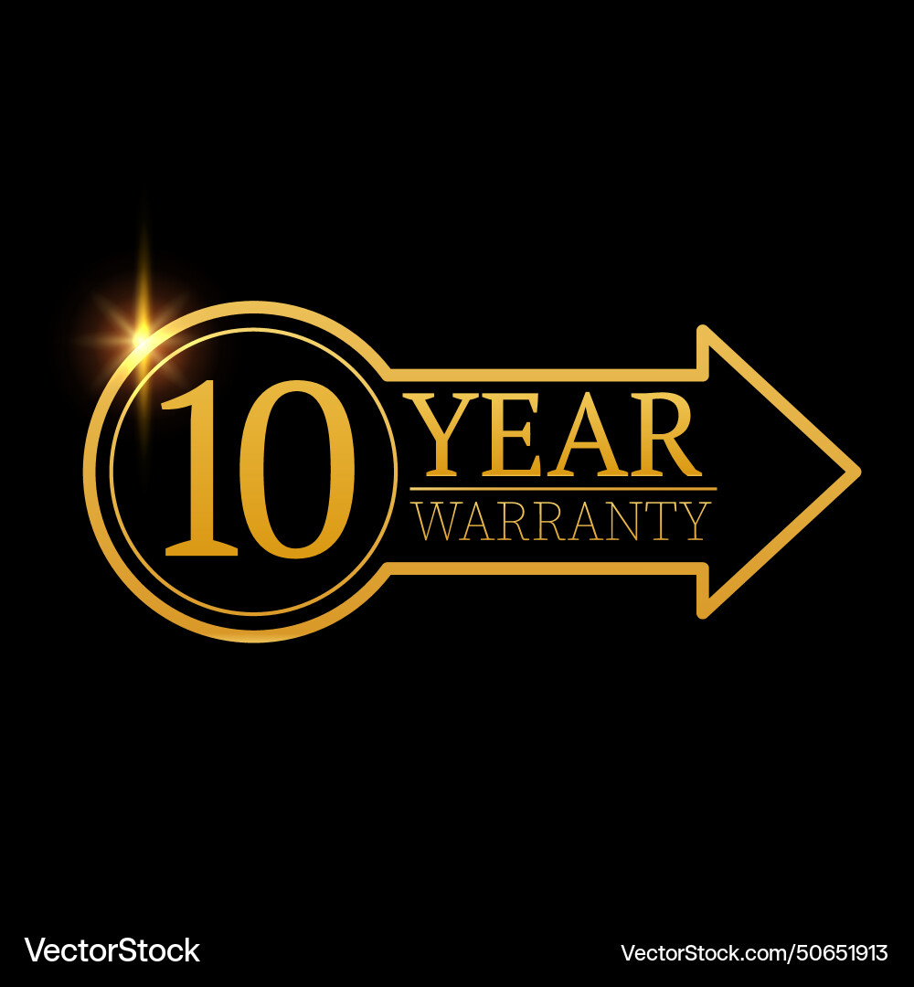 10 year warranty golden shield Royalty Free Vector Image