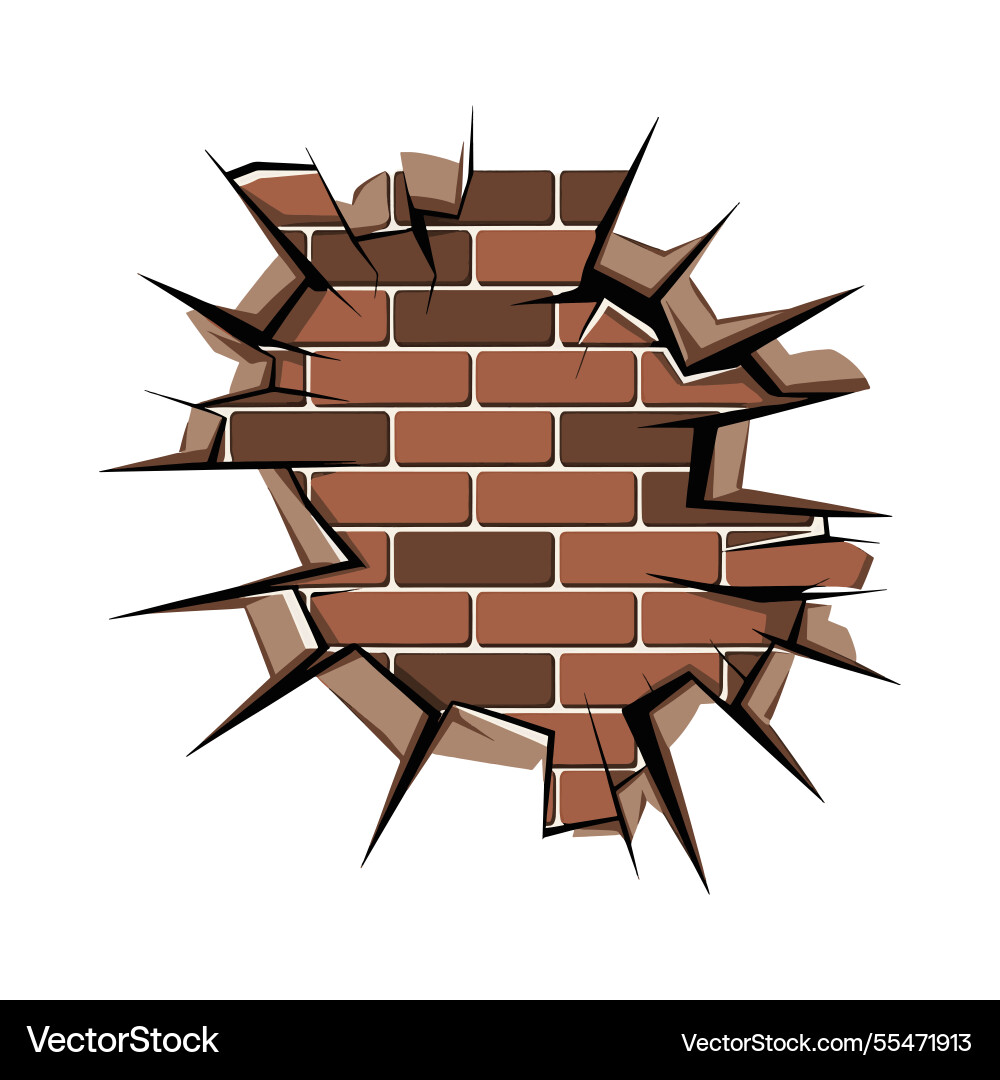 Broken wall crack bricks effect isolated Vector Image